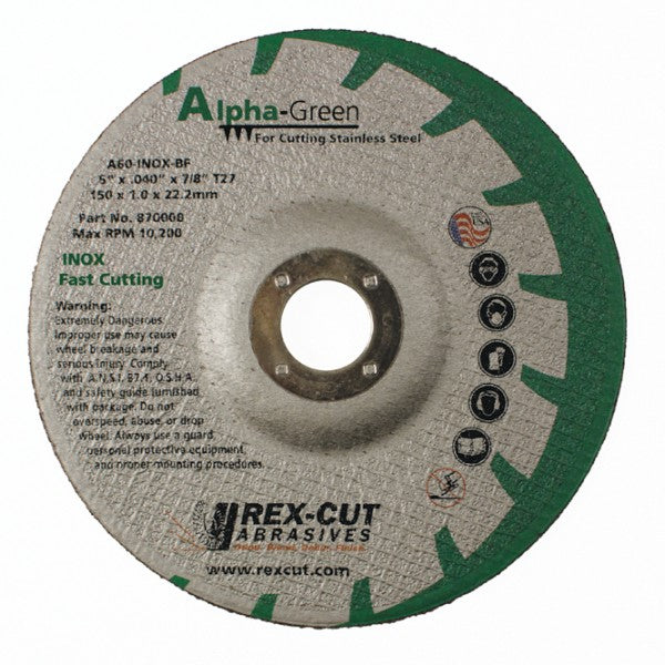 Rex-Cut 4-1/2 x .040 x 7/8 Alpha Green TY27 Cut-Off Wheel 50pk - REX 8 ...